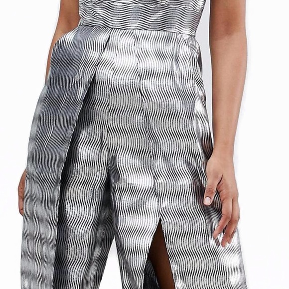 ASOS | Pants & Jumpsuits | Split Leg Silver Jacquard Bandeau Jumpsuit ...